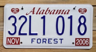Alabama Expired 2006 Forest License Plate Auto Tag ~ 32L1 018 ...