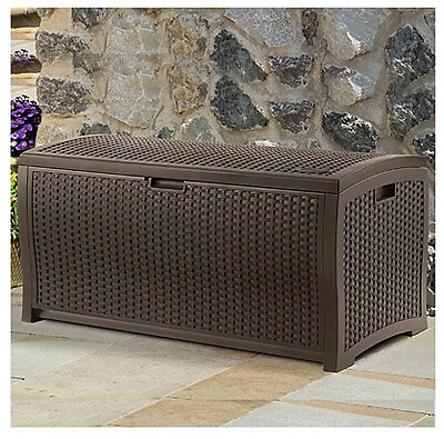 Suncast DBW9200 Deck Storage Box, Brown Wicker-Look Resin, 50 x 25.6 x ...