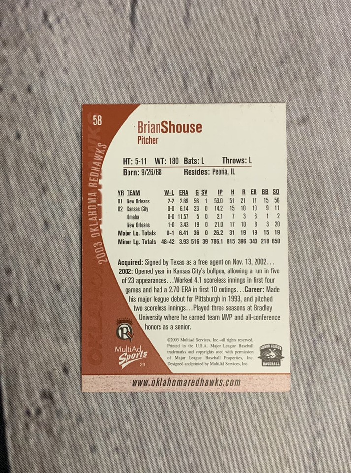 2003 Multi-Ad Sports Oklahoma Redhawks Brian Shouse #23 Peoria IL | eBay