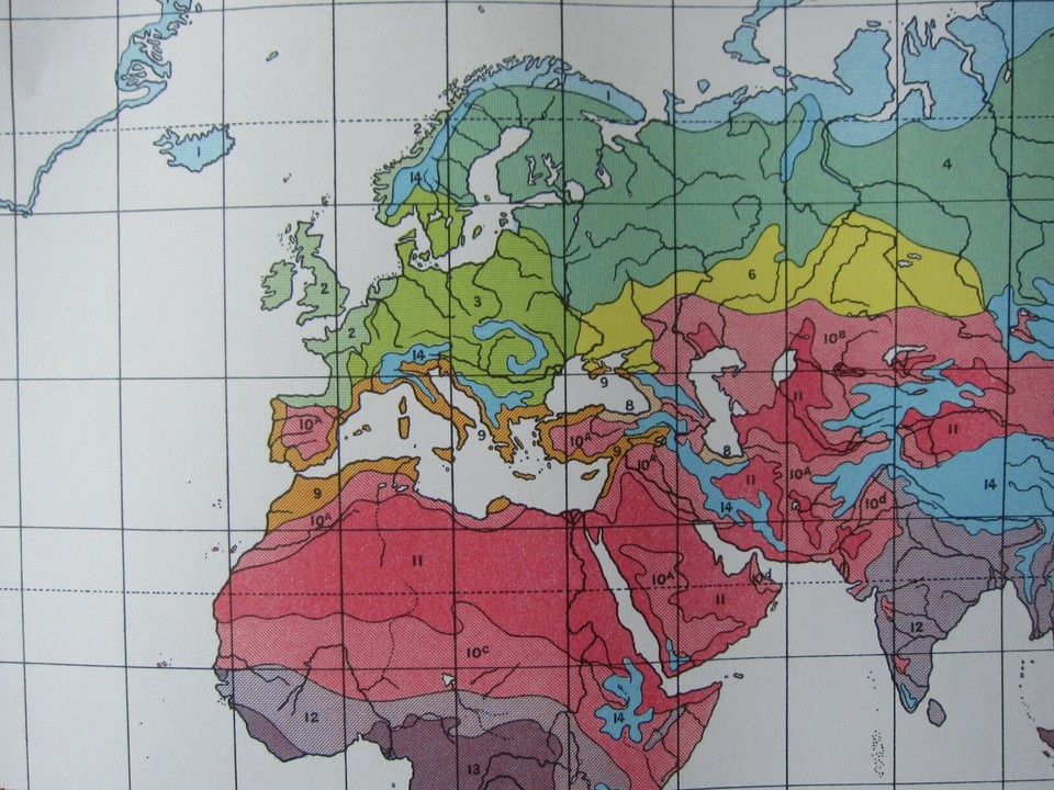 1952 MAP ~ WORLD CLIMATE HUMID TEMPERATURE MONSOON MEDITERRANEAN SUB ...