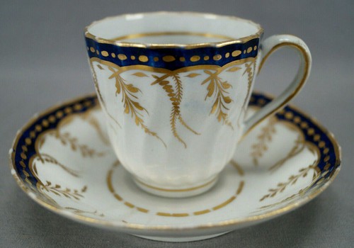 New Hall Pattern 248 Cobalt & Gold Leaf Fluted Coffee Cup & Saucer C ...