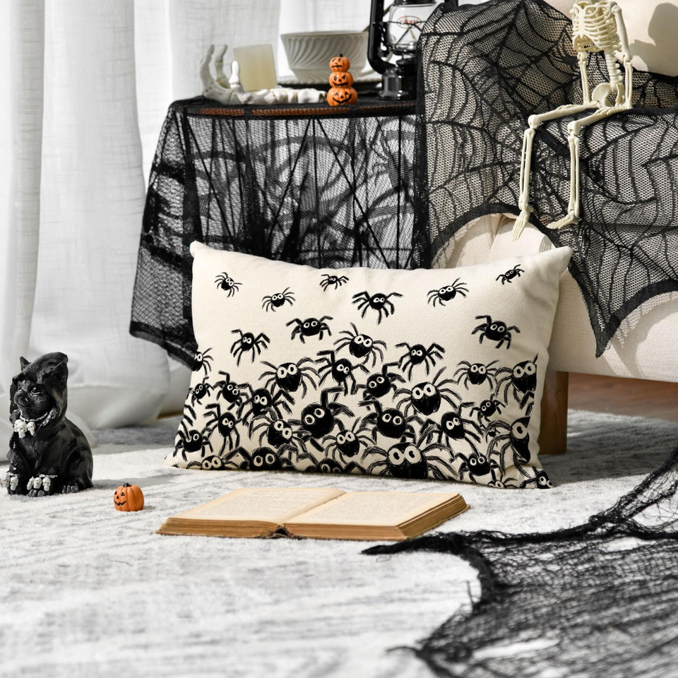 Halloween Black Spiders Throw Pillow Cover, 12 X 20 Inch Holiday ...