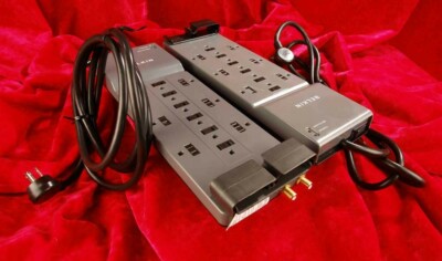 2* BELKIN 12 OUTLET POWER STRIP Relocatable Power Taps Transient Surge ...