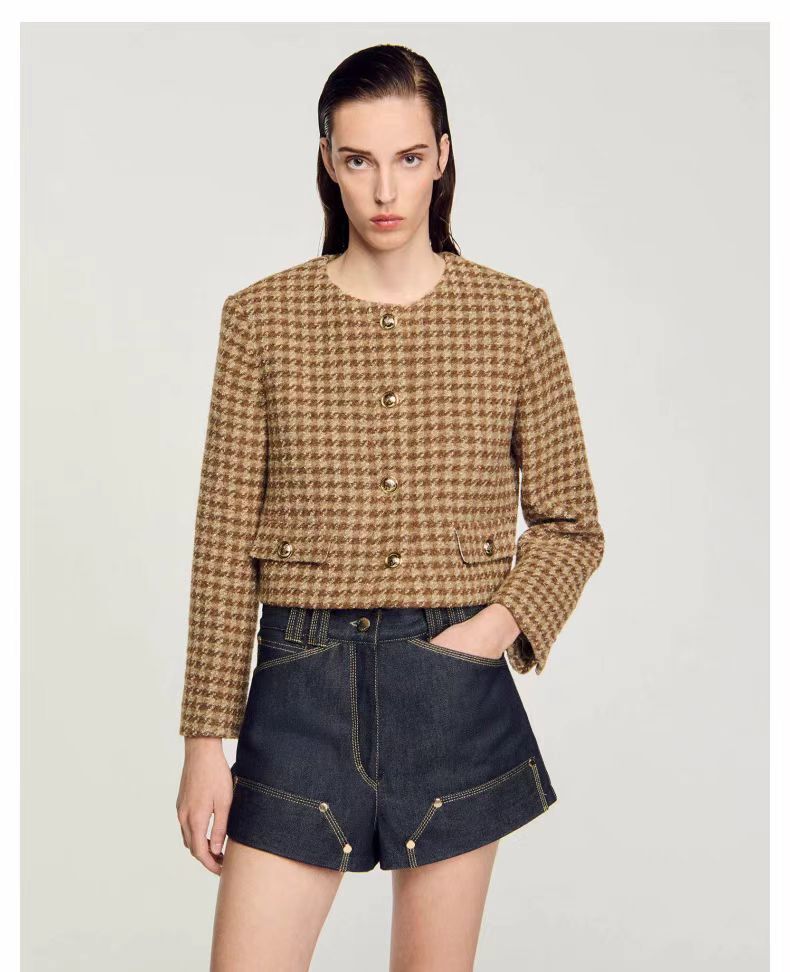 Sandro Women's Retro style plinth tweed Round neck single-breasted ...