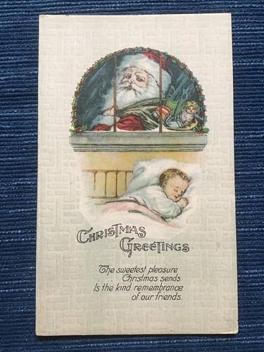 688A~ Vintage Postcard Christmas Greetings Child Baby Sleeping Santa ...