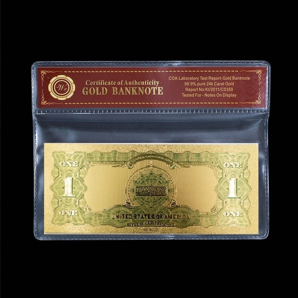 1899 US 1 Dollar Gold Foil Banknote with bag and certificate of ...