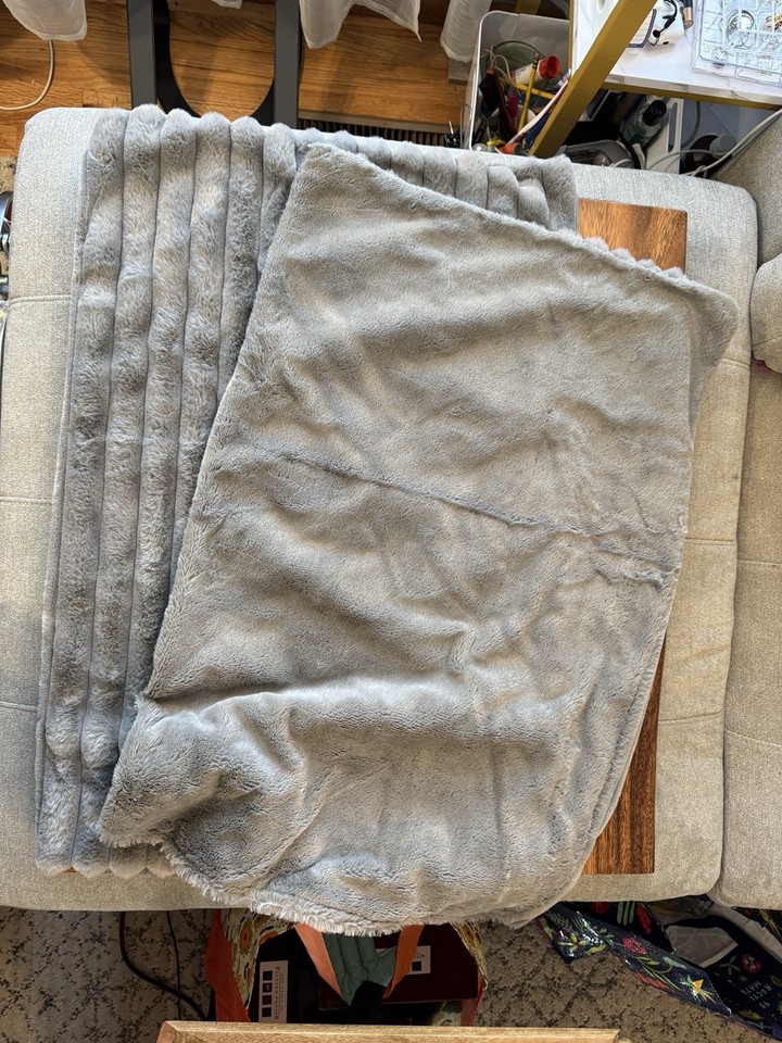 FRYE Faux Fur GRAY Standard Pillow Case Sham Channel Stripe 20X30” Lot ...