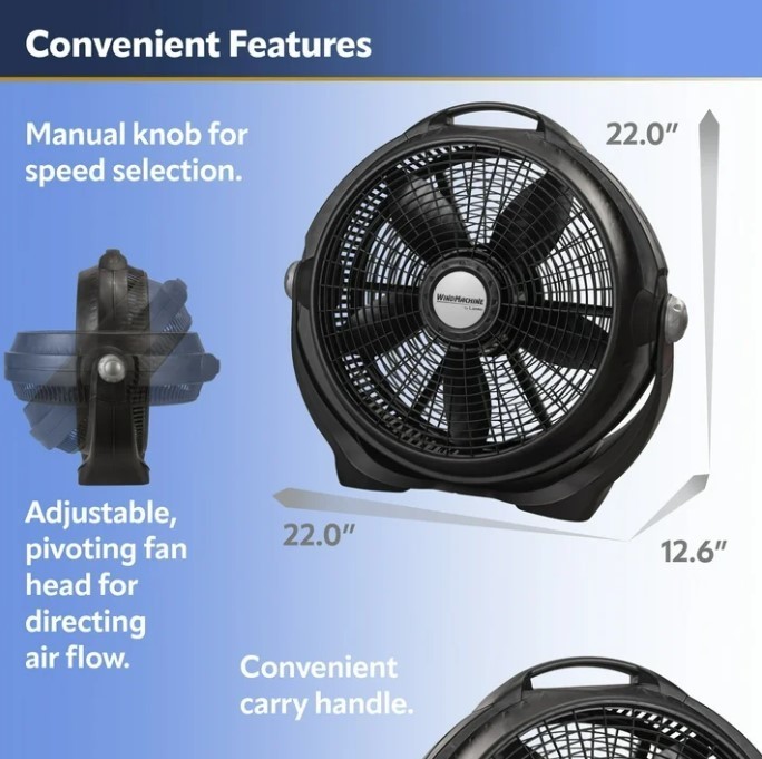 Lasko Wind Machine 20 in 3 Speed Air Circulator Floor Fan, Black ...