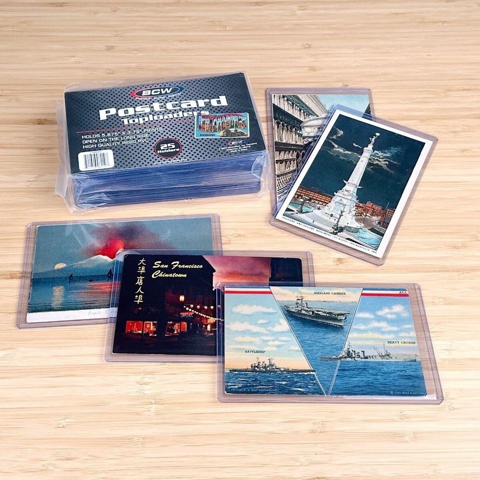 25 BCW Postcard Top load Holders Rigid PVC Plastic Protectors for 6x4 ...