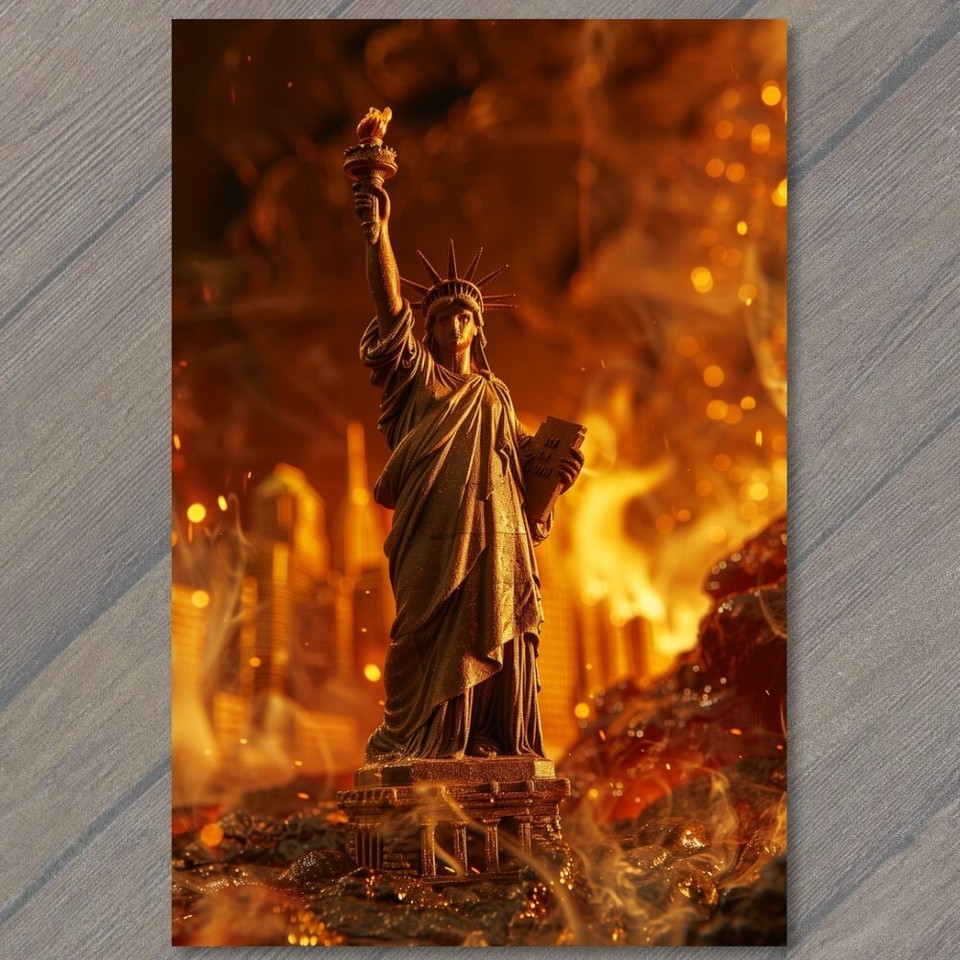 4x6" Statue of Liberty Fire Apocalypse Disgust End of World America USA ...