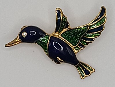 Vintage Gold Tone Blue & Green Enamel Mallard Duck Brooch Pin YDC 1989 ...