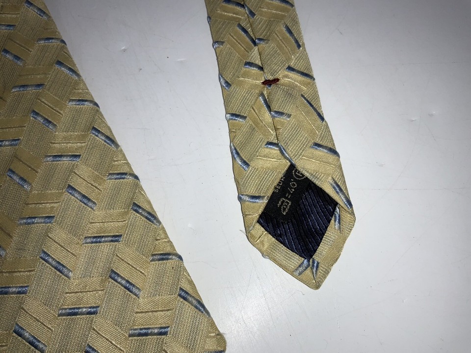 Ermenegildo Zegna Neck Tie Gold Blue Check Silk 3.25” Italy YGI K2-171 ...