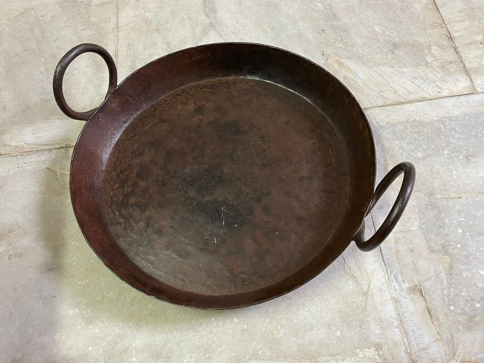 Old Antique Rare Handmade Rustic Iron Wok Kadai Deep Frying Pan ...