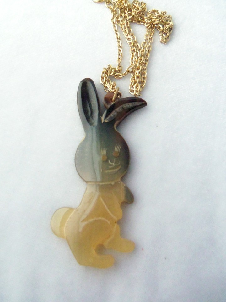 Antique Hand Carved Buffalo Horn Bunny Rabbit With Inset Metal Eyes Pendant | eBay