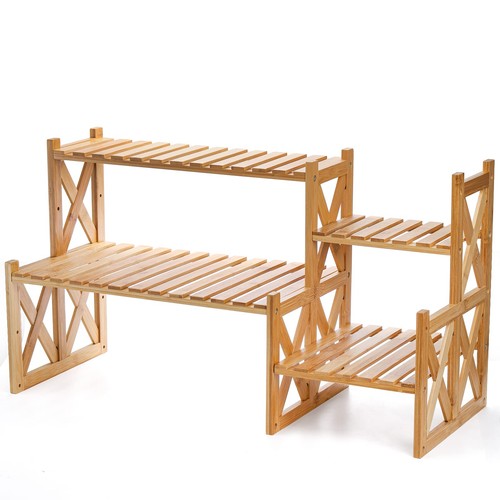 2 Tier Tabletop Plant Stand, Adjustable Flower Pot Holder Shelf Planter ...