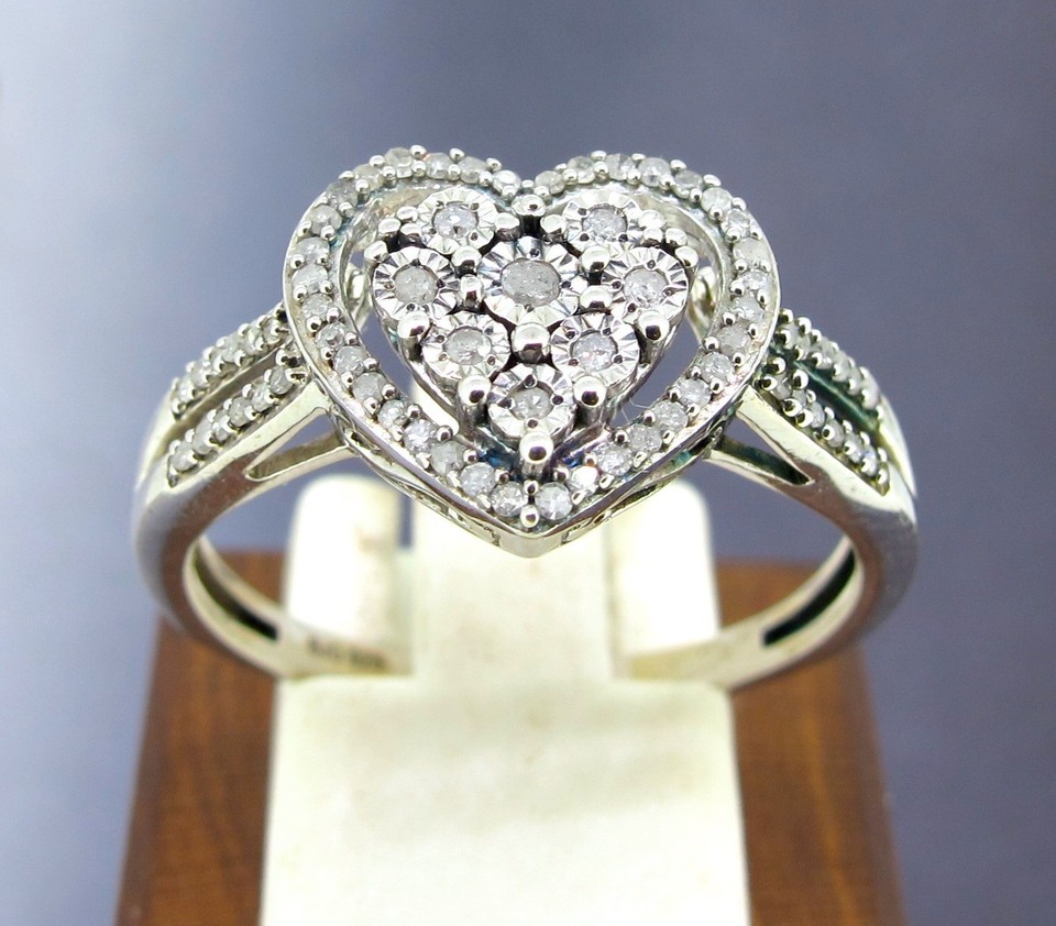 925 Sterling Silver Real Diamonds Heart Shape Ring Size 10 | eBay