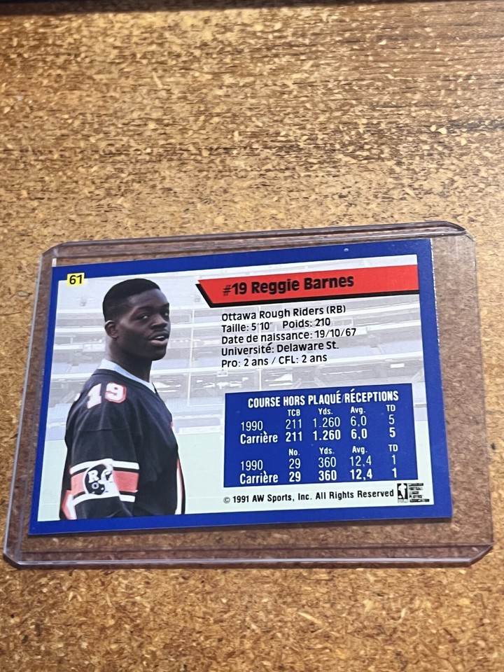 1991 AW Sports CFL Football # 61 Reggie Barnes | eBay
