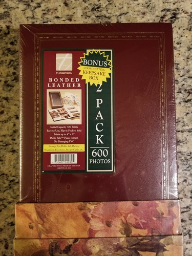 Thompson Bonded Maroon Leather Post Card/Photo Albums 2-Pack 600 Photos ...