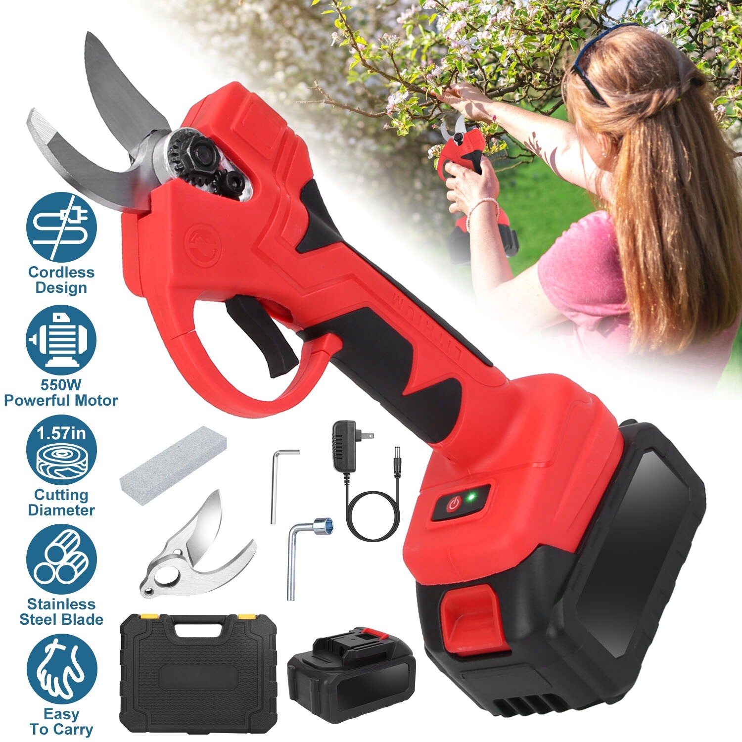 Electric Cordless Branch Scissors 40mm Pruning Shear Pruner Tree Garden ...