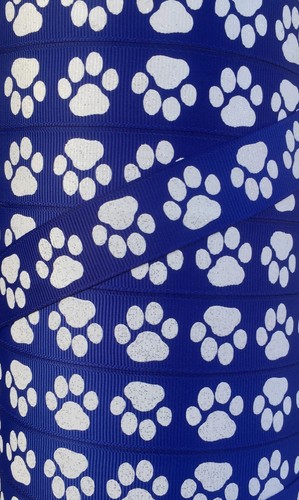 5 YDS 7/8" GLITTER TIGER PAW PRINT CHEER GROSGRAIN RIBBON 5 COLORS U ...