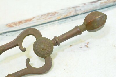 Antique 1800s Brass and Wrought Iron Fireplace Tool 28" Tongs Ember ...