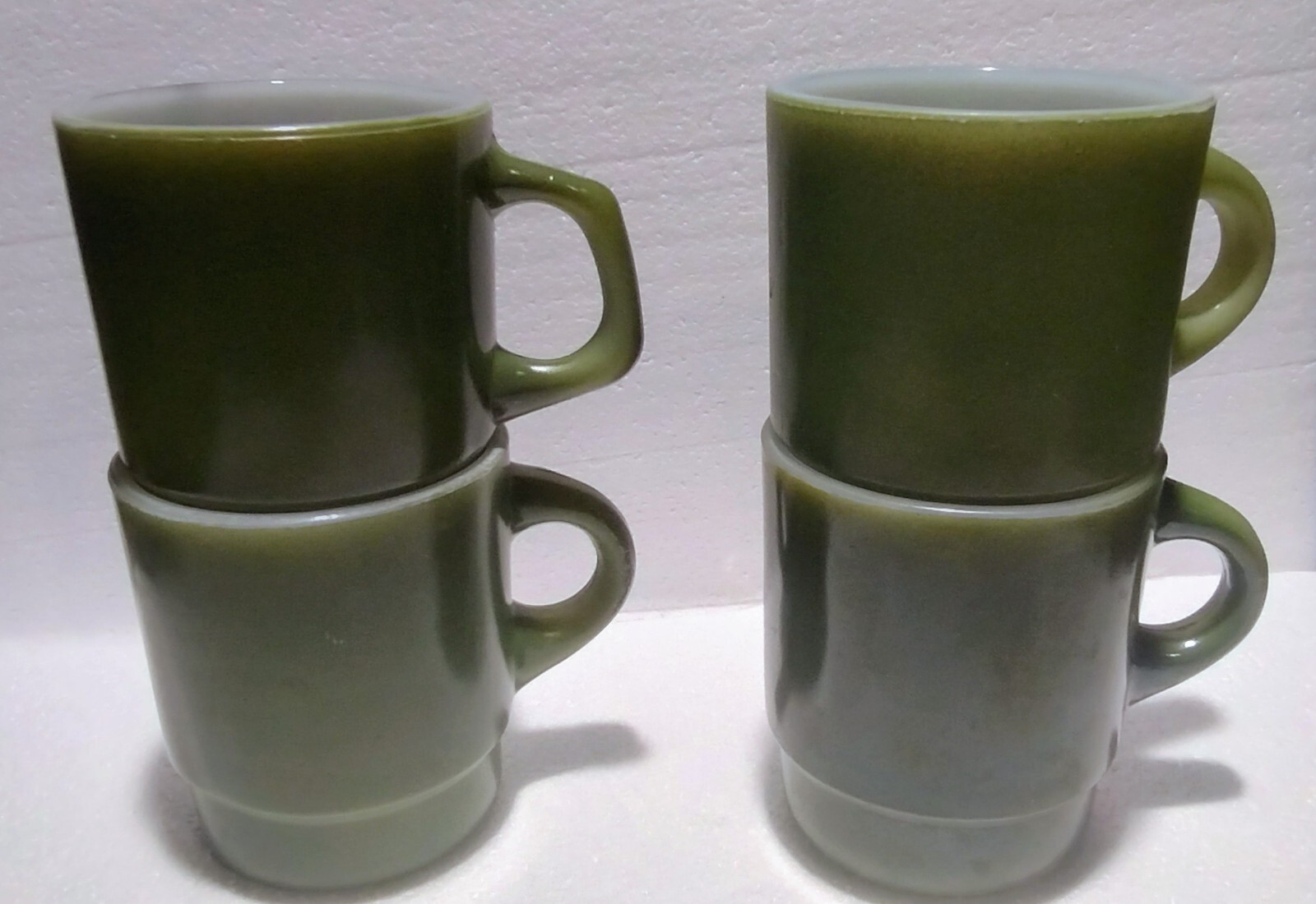 Vint four(4) Anchor Hocking Fire King Avocado Green Stackable Coffee ...