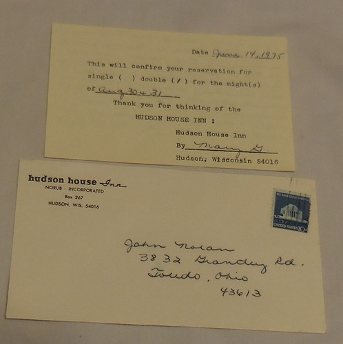 1975 Hudson House Inn Hudson Wisconsin Envelope,Confirmation card June ...