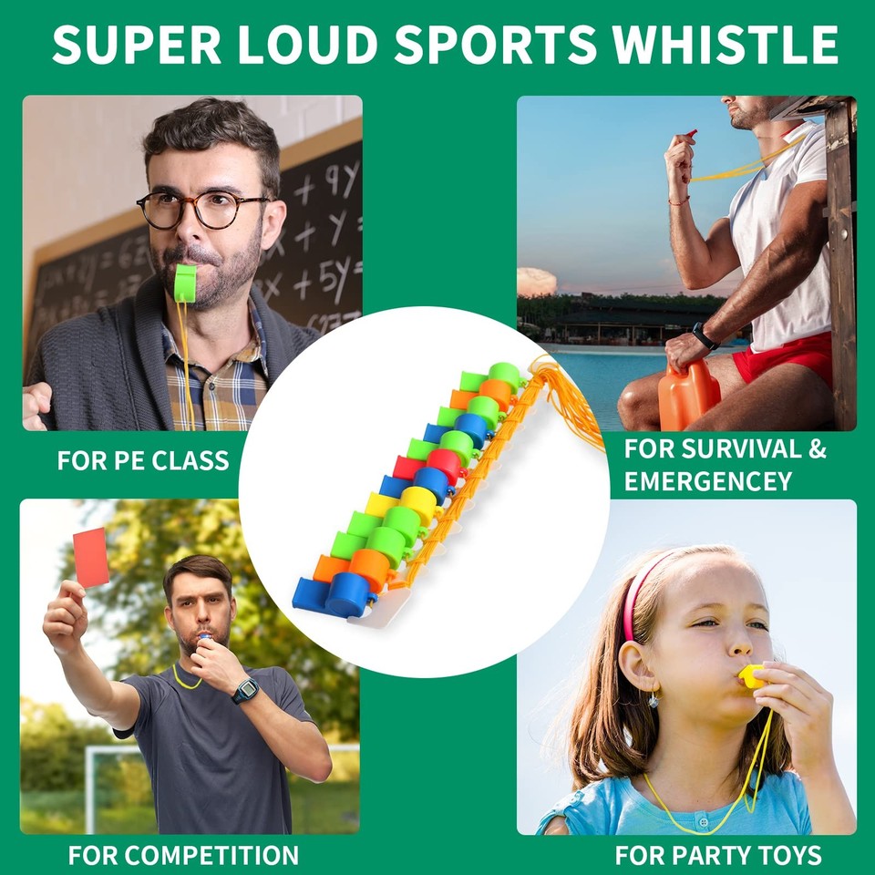 WSYUB 48Pcs Plastic Whistles, Sports Whistle Bulk with Lanyard, Super ...
