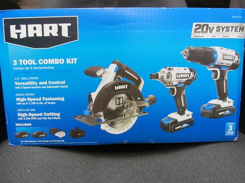 BRAND NEW HART 20V 3PC CORDLESS TOOL KIT DRILL IMPACT CIRCULAR SAW w2 ...
