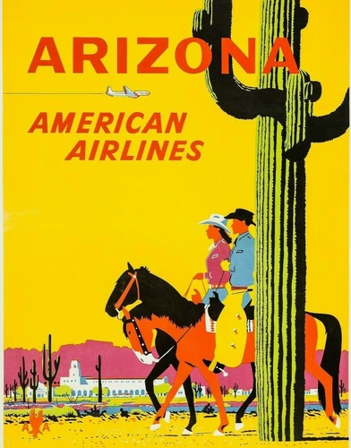 Arizona Travel Poster American Airlines Aviation Fly Vintage Old Poster ...