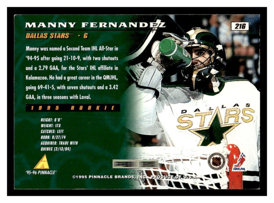 1995 Pinnacle #216 Manny Fernandez - Dallas Stars | eBay