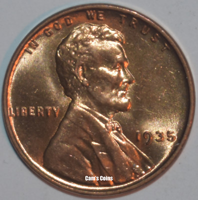 1935 P Lincoln Wheat Cent Red Brilliant Uncirculated Penny BU 1¢ Copper ...