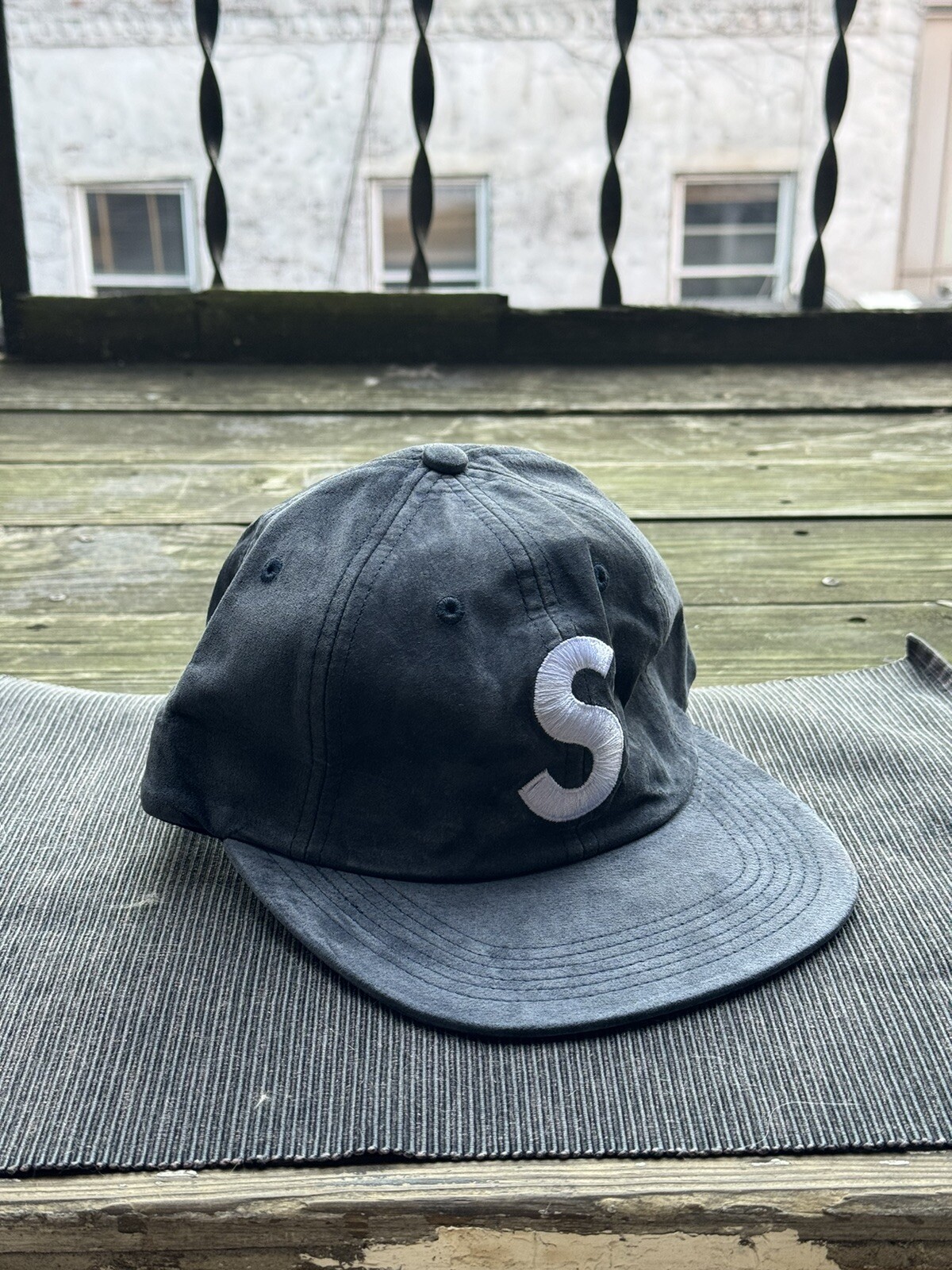 supreme s logo 6 panel cap hat Navy Suede | eBay