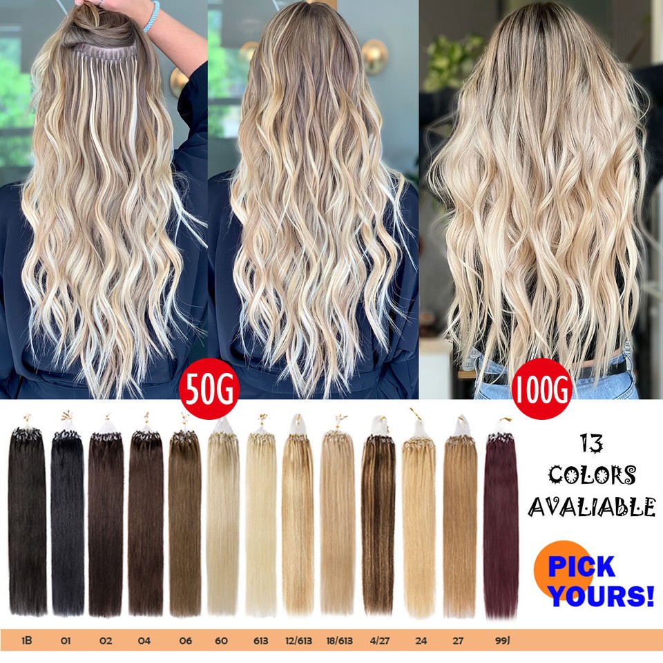 HOT Loop Micro Ring Link Hair Extensions Russian Real Human Hair Micro ...