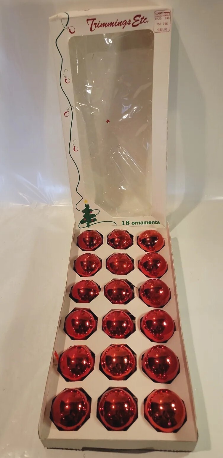 VTG Trimmings Etc Red Glass Christmas Ornaments Bradlees Exclusive 18 ...