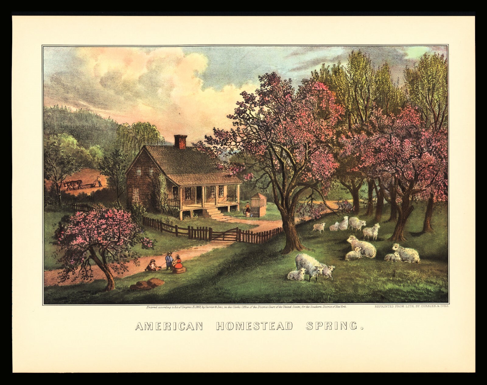 Currier & Ives Art Print - American Homestead Spring - Cottage Sheep ...
