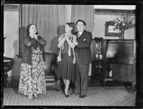 Singer Nora Hill at opera rehearsal for The Messiah with two other ...