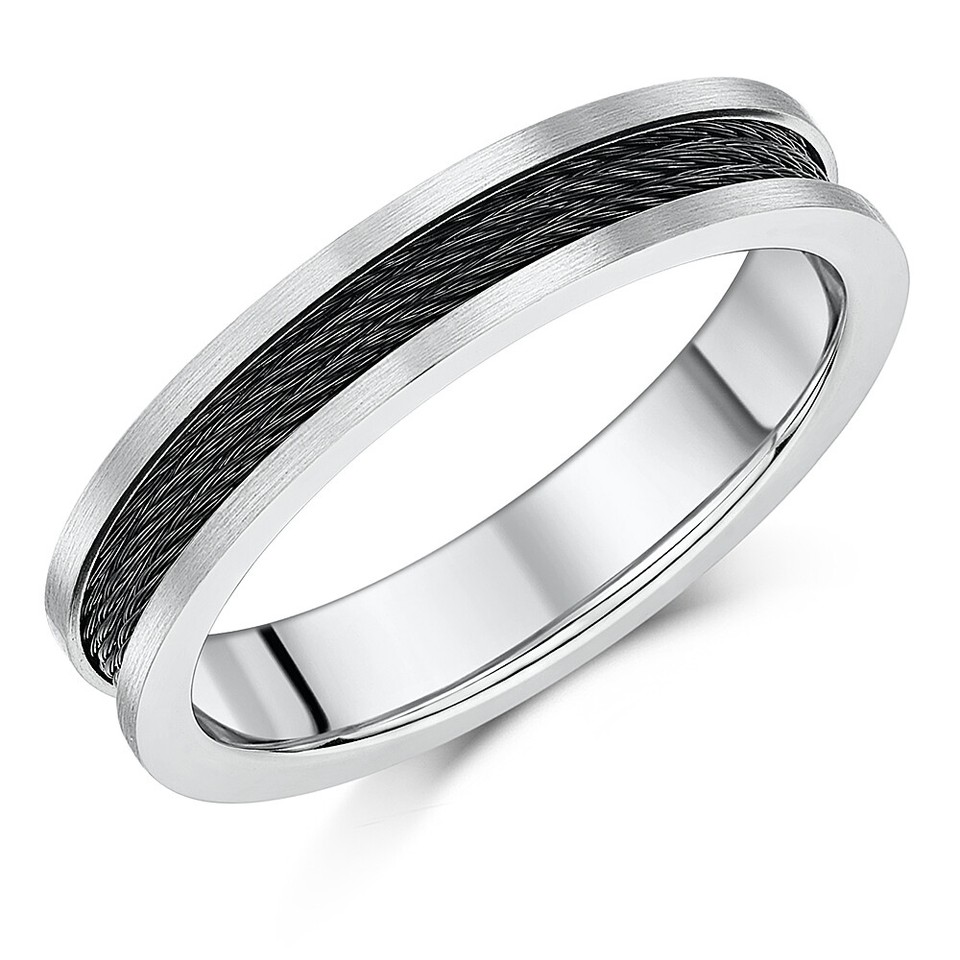 5mm or 7mm Titanium Black Inlaid Steel Cable Wedding Ring Band | eBay UK