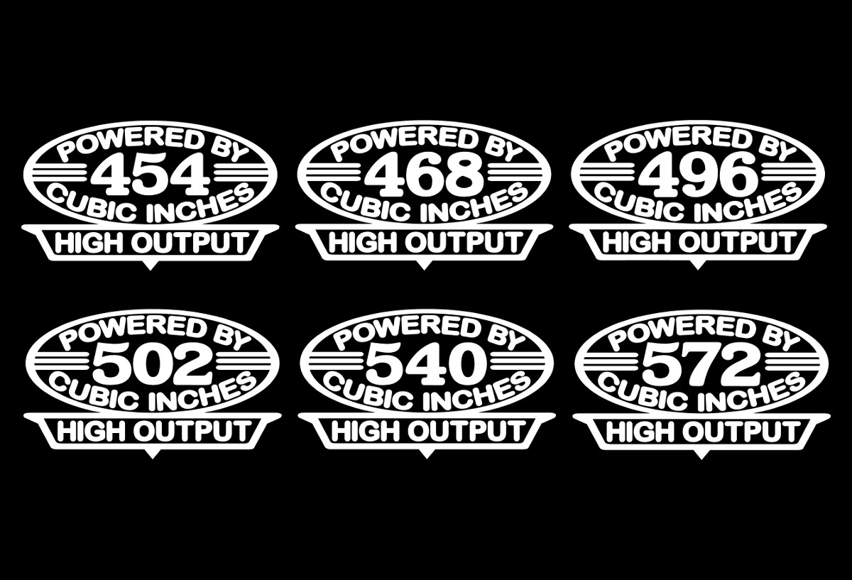 2 HO BBC V8 ENGINE DECALS 454-468-496-502-540-572 BIG BLOCK POWERED RAT ...
