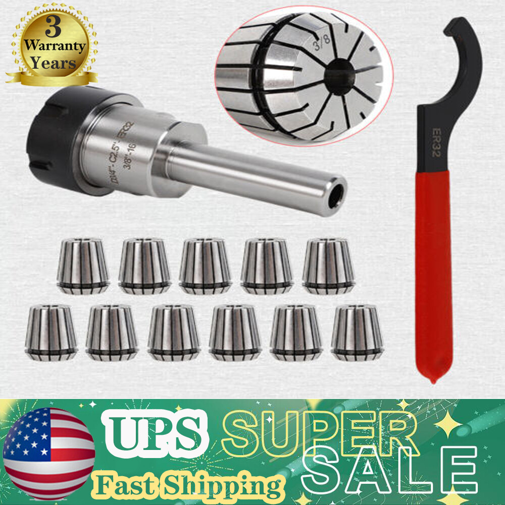 11Pcs ER32 Collet Chuck 3/4 Straight Shank Alloy Spring Steel Drawbar ...