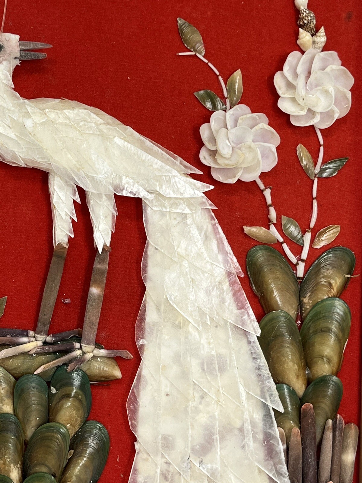 Vintage Hand Made White Peacock Shell Art Framed Oriental 3D 13x9 | eBay