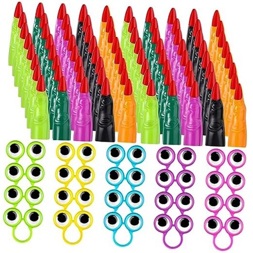 Pcs Halloween Witch Fingers and Googly Eye Rings - Wiggly Eyeball Ring ...