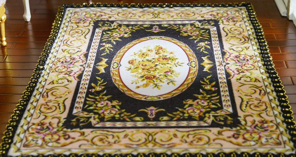 Antique French Style Black Swirls Gold Roses Lace Rug 1/12 Dollhouse | eBay