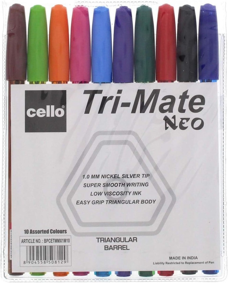 BIC CELLO Coloured Ballpoint Pens, Tri-Mate Medium Point Biros ...