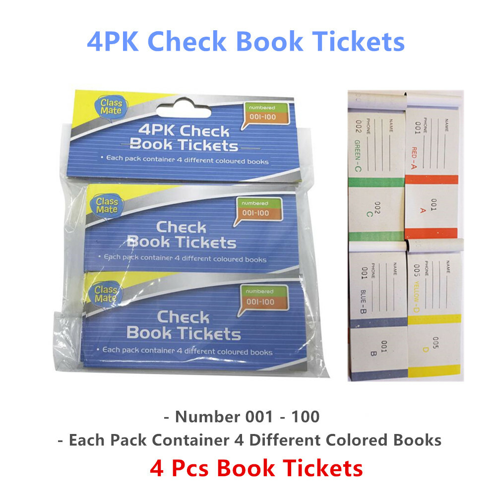 400 RAFFLE TICKETS - CHECK BOOK TICKETS COLORFUL (1-100) - BUSINESS ...