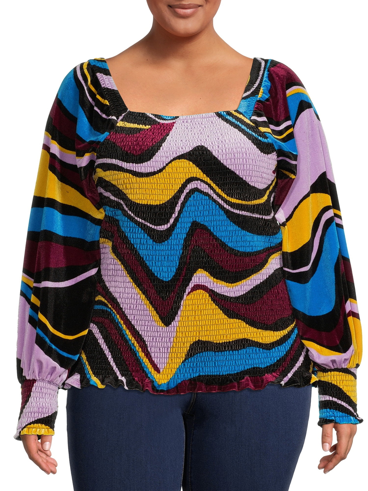 Terra & Sky Women's Velvet Multicolor Smock Top - 4x 39067023653| eBay