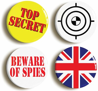 SECRET AGENT SPY FANCY DRESS BADGE BUTTON PIN SET (Size is 1inch/25mm ...