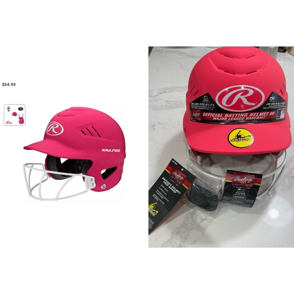 Pink Softball Helmet New 6 1/2 7 1/2 Rawlings Pink Batting Helmet