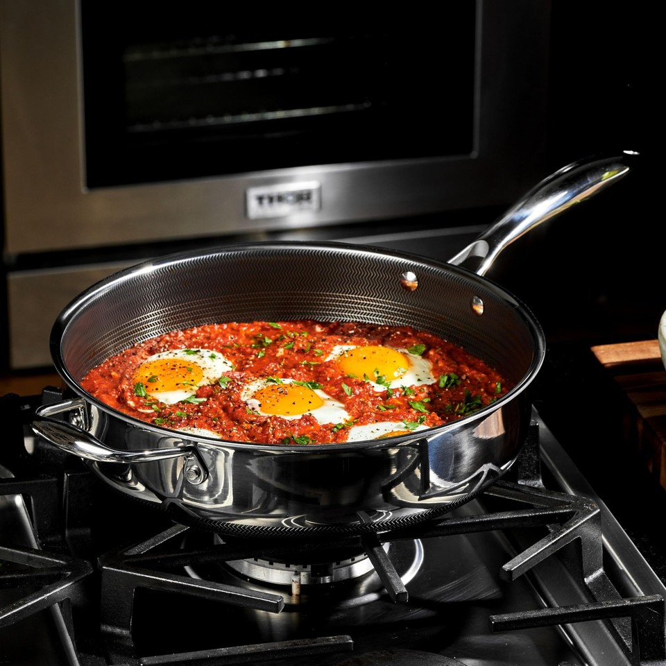 Hybrid Nonstick 3.3-Quart Deep Sauté Pan with Tempered Glass Lid, Stay ...