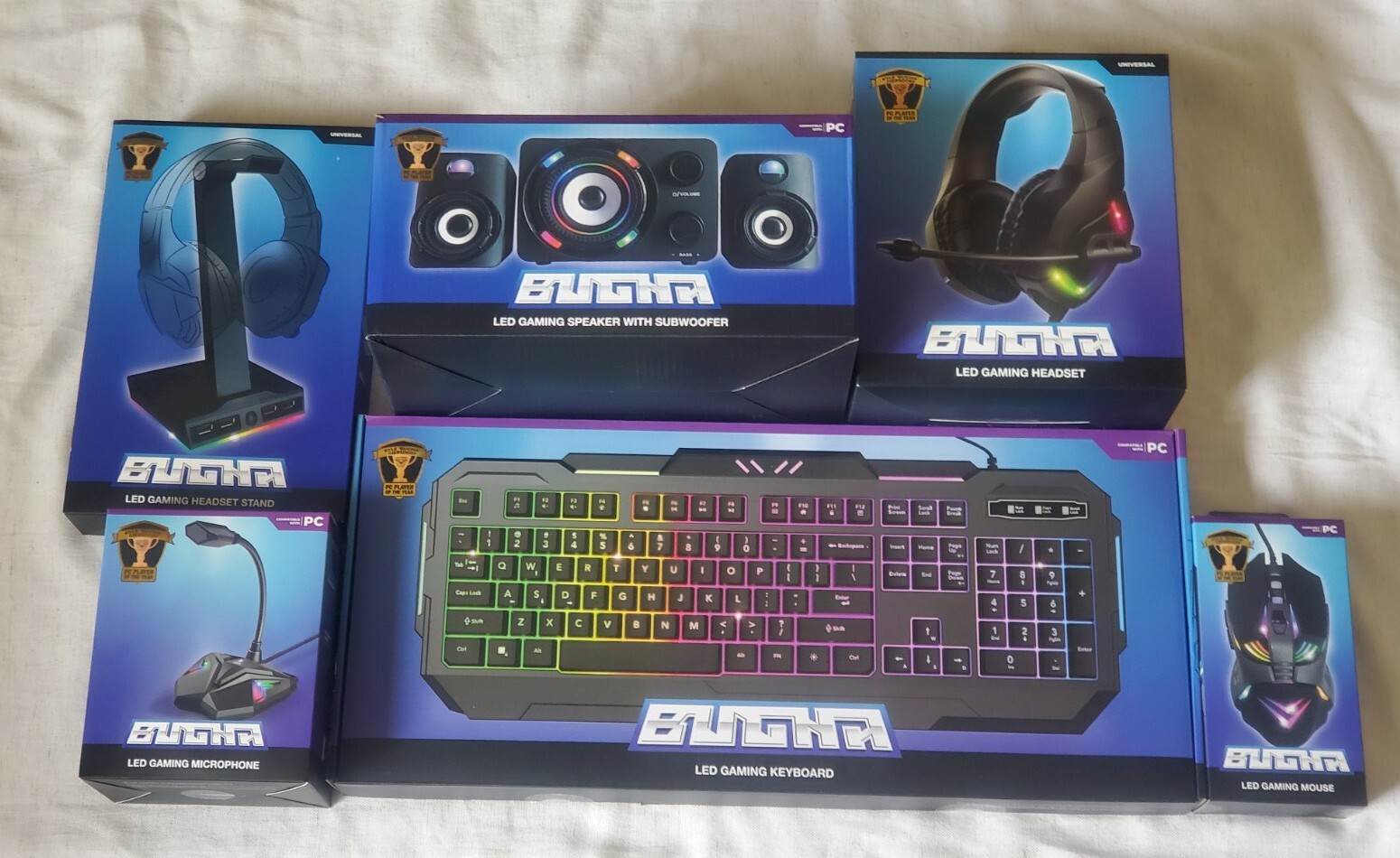 Bugha Bundle 6 pcs LED Gamers Set - Headset & Stand Mouse Mic Keyboard ...